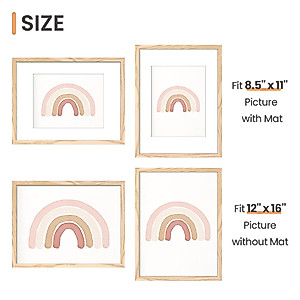 upsimples 12x16 Picture Frame Set of 5, Display Pictures 8.5x11 with Mat or 12 x 16 Without, Wall Gallery Poster Frames, Natural
