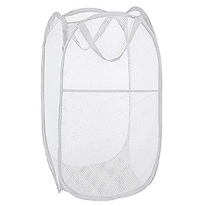 Bud Mesh Pop up Laundry Hamper, Portable Foldable Clothes Hamper for Kids Room, College Dorm or Travel, Collapsible for Storage, White