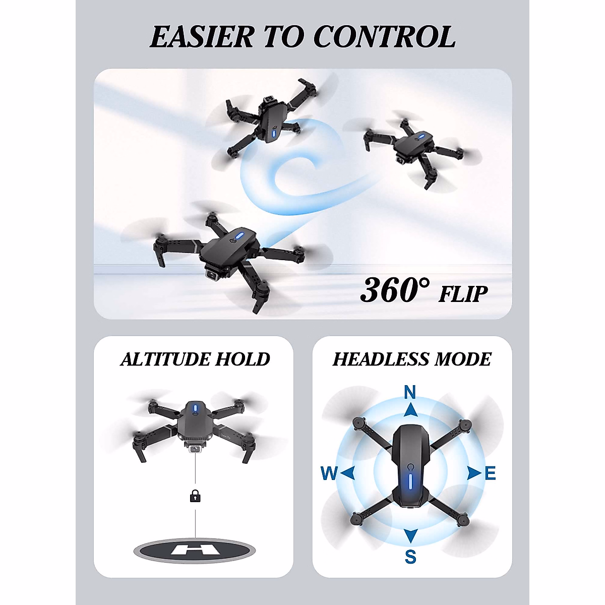 Kids Drone with Camera Foldable Mini Drone for Kids Boys Beginners Toys Drone Gestures Selfie One Key Start 360° Flips 2 Batteries Toy Gifts for Boys Black