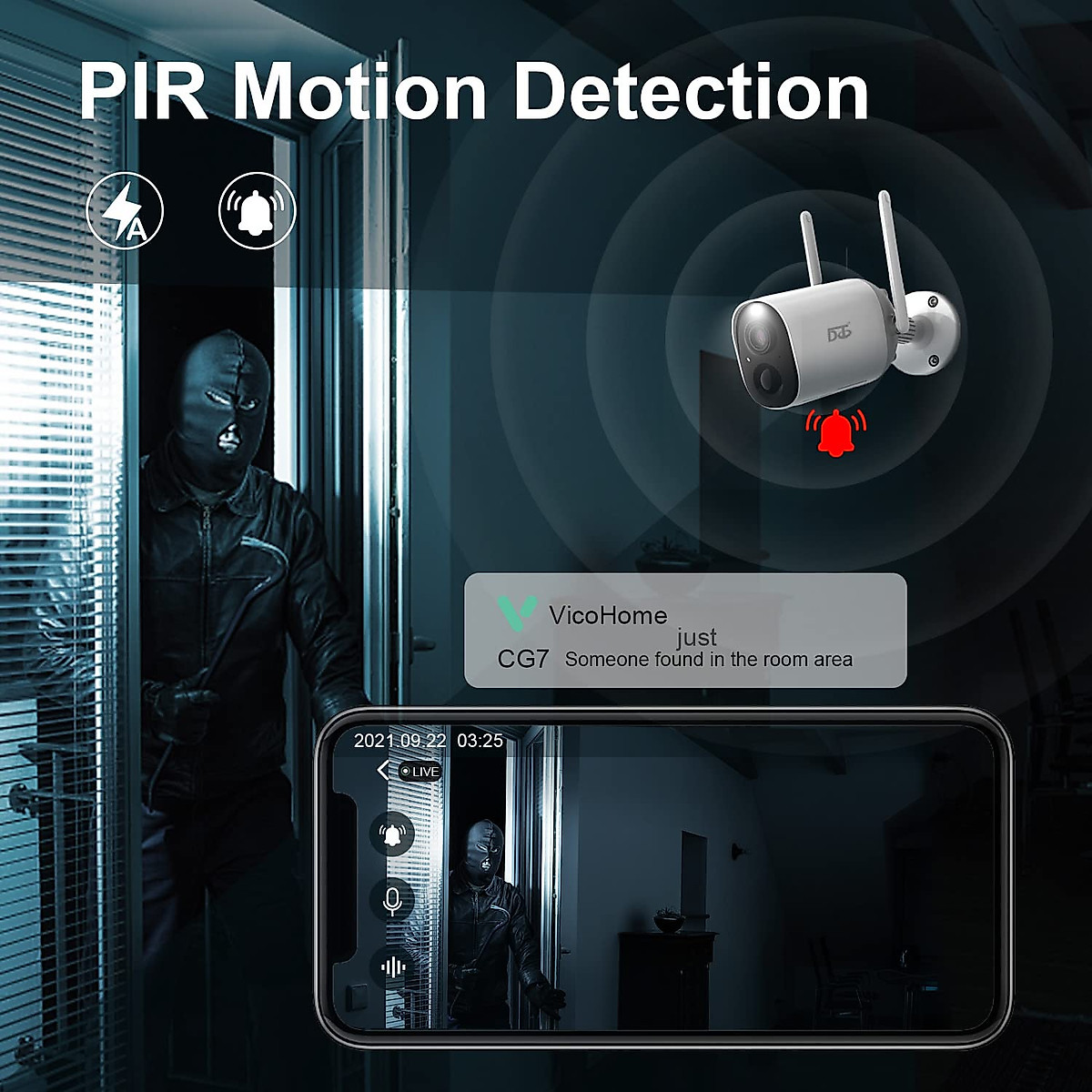 DCT Security Camera Wireless Outdoor,Battery Powered 1080P HD Color Night Vision for Home WiFi Security Camera,AI Motion Detection, Siren Alarm and Spotlight, 2-Way Audio, SD/Cloud,IP65 Waterproof