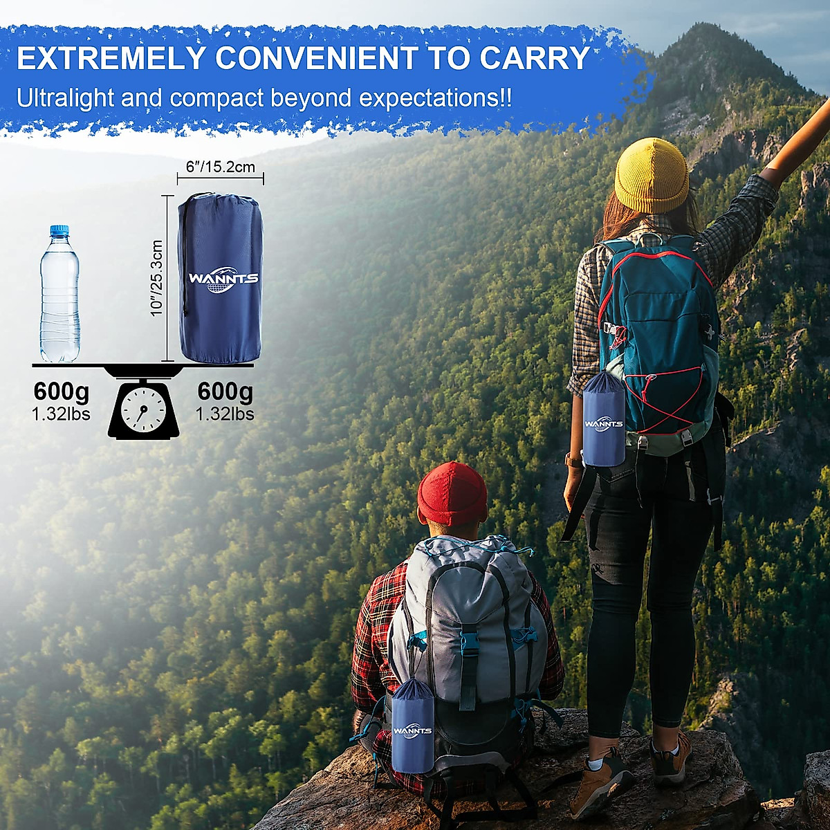WANNTS Sleeping Pad, Ultralight Inflatable Sleeping Pad for Camping, Built-in Pump, Ultimate for Camping, Hiking - Airpad, Carry Bag, Repair Kit - Compact & Lightweight Camping Pad(Blue)