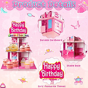 DSjuedui Pink Cupcake Stand 3-Tiered Cardboard Cake Stand Dessert Table Displays Pink Princess Assemble Cupcake Tower Holder Cupcake Tier for Floral Tea Happy Birthday Party Decor Favors Baby Shower