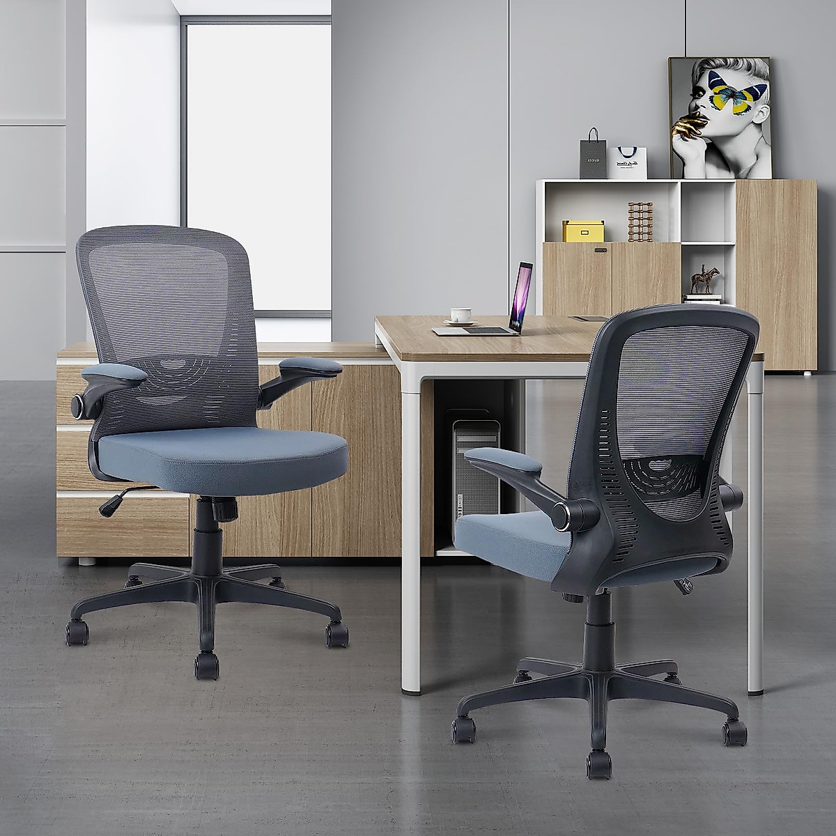 CLATINA Ergonomic Office Chair, Classic Executive Mesh Chair middle Back Desk Chair Breathable Swivel Computer Chair with Adjustable Lumbar Support and Flip up Armrest, for Home Office Conference Room