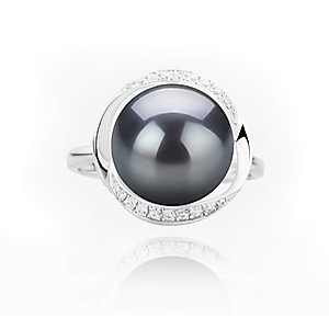 Wendy Black 11-12mm AAA Quality Freshwater 925 Sterling Silver Cultured Pearl Ring For Women - Size-6