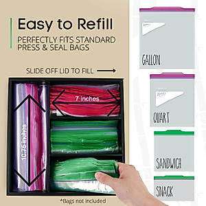 Pandability Premium Storage Bag Organizer for Drawer – Kitchen Organization – Food Storage Container - Compatible with Ziplock Style Bags, Quart Bags & Gallon Bags – Bamboo w/Farmhouse Font - Black