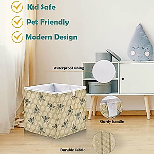 visesunny Closet Baskets Retro Bee Honeycomb Pattern Storage Bins Fabric Baskets for Organizing Shelves Foldable Storage Cube Bins for Clothes, Toys, Baby Toiletry, Office Supply