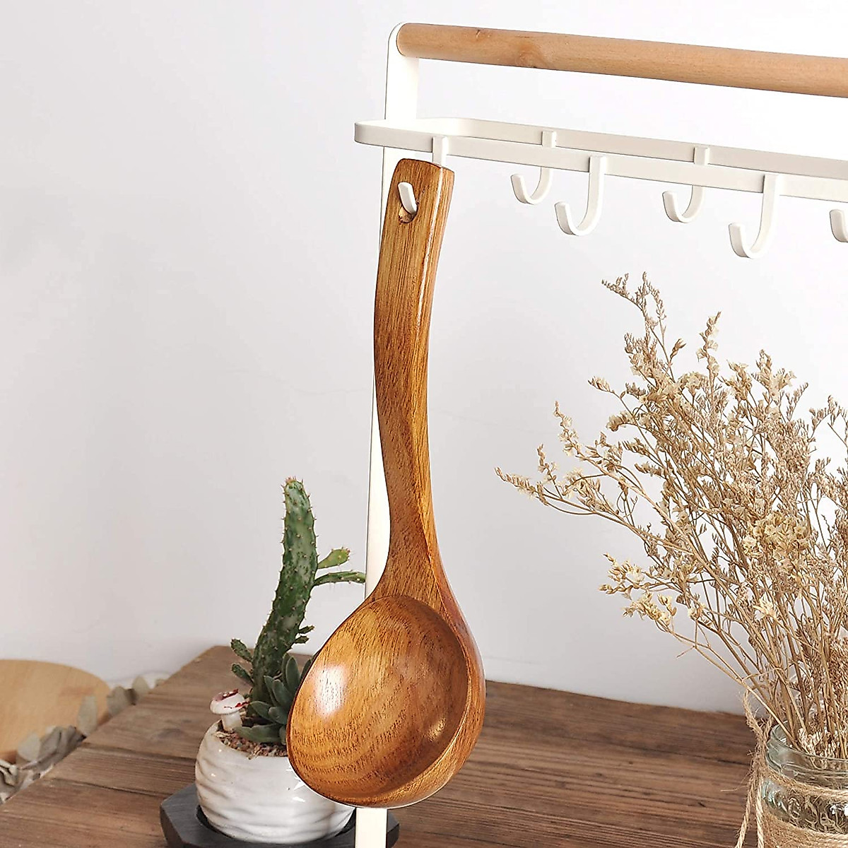 Wooden Spatula,Slotted Turner,Soup Ladle,Long Handle Utensils Set,Handmade for Kitchen Cookware (Wooden Utensil 4 Sets)