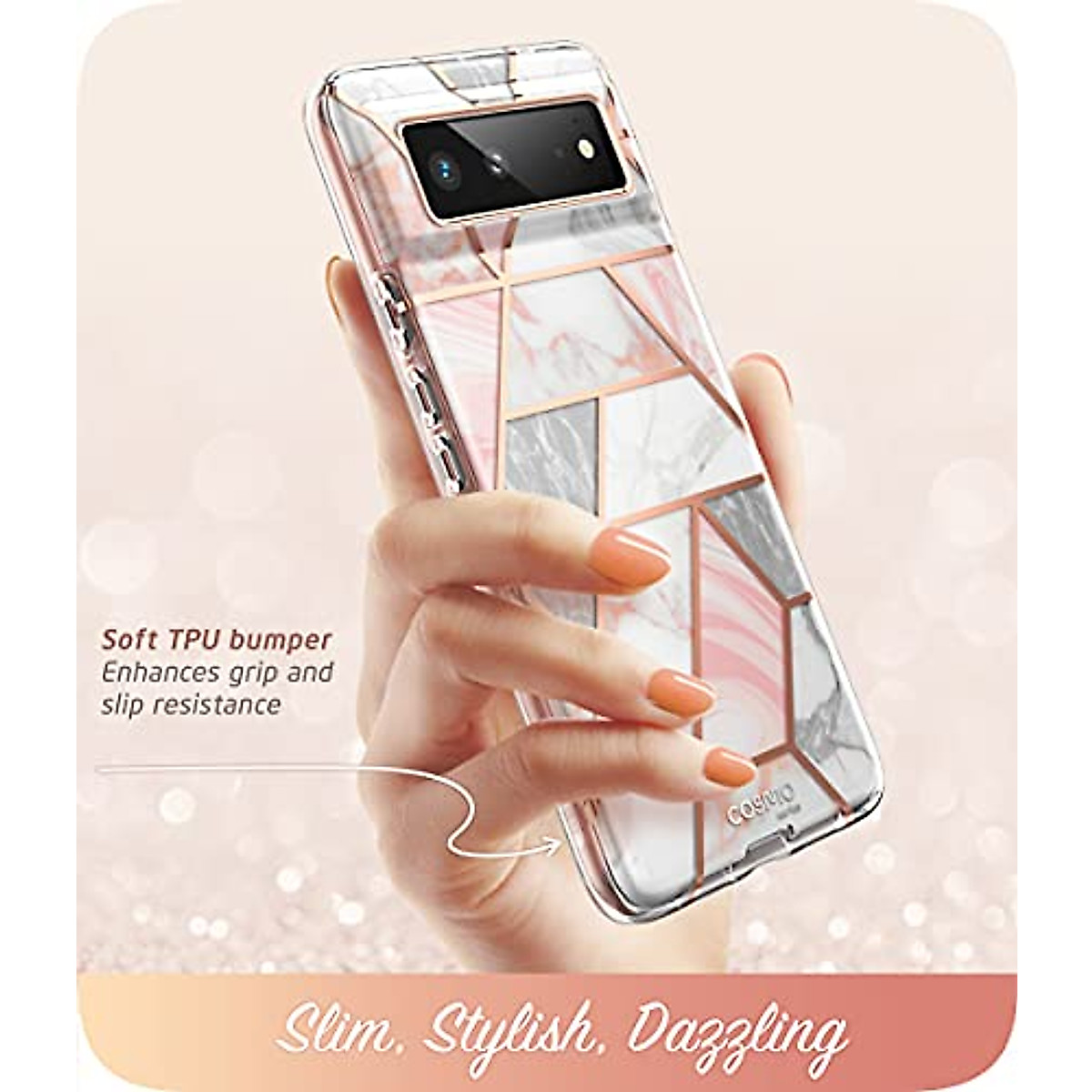 i-Blason Cosmo Series Case for Google Pixel 6 (2021), Slim Full-Body Stylish Protective Case Without Built-in Screen Protector (Marble) Pink