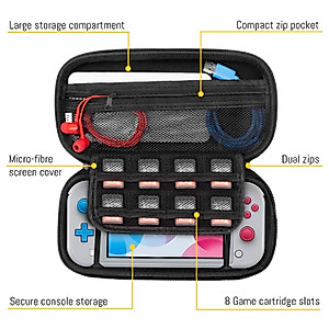 Orzly Carry Case for Nintendo Switch Lite - Portable Travel Carry Case with storage for Switch Lite Games & Accessories [Solid Black]