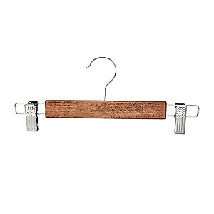 Wooden Pant Hanger with 2 Adjustable Anti-Rust Clips Skirt Hanger for Jeans Trousers Bottom Hanger 1 pcs-Brown