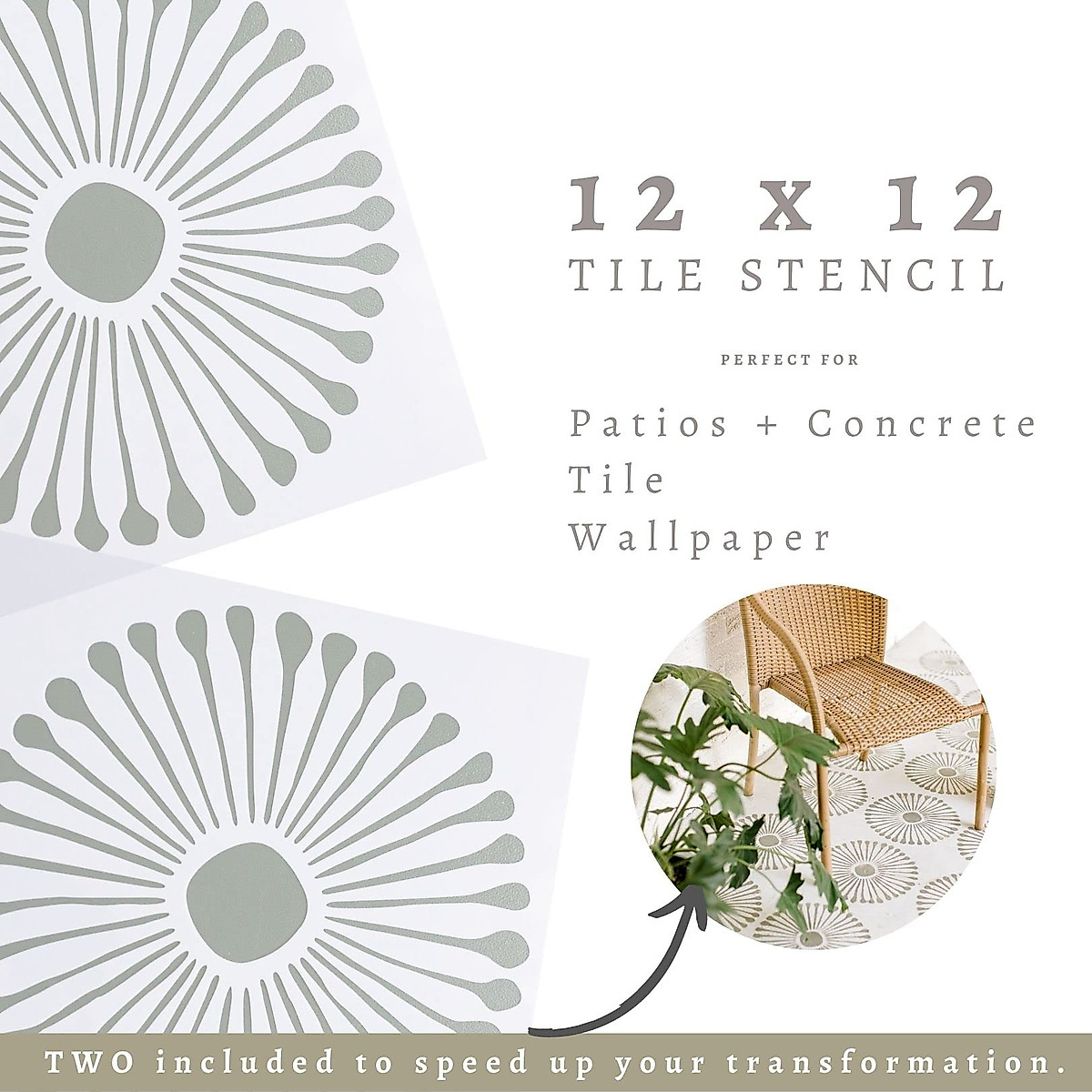 Reusable Tile Stencil 12x12 (2 Pack) | Large Floor Stencils for Painting Floors 12x12 | Wall Stencils for Painting | Concrete Stencils for Patio | Boho Stencil | Paint Stencils for Walls and Floors