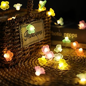 NOVIIML lossom Flower String Lights Battery Operated for Bedroom 10ft 30 LEDs Indoor Flash 2 Modes Wall Decor Curtain Decorative Fairy Twinkle Purple Hanging Lighting for Living Room Plants