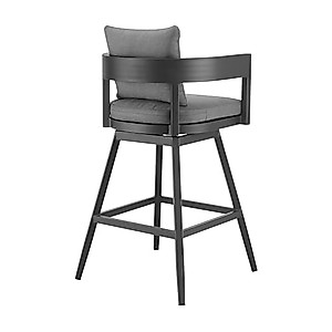 Menorca Outdoor Patio Swivel Counter Stool in Aluminum with Gray Cushions