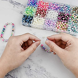 1200 Pieces Gradient Pearl Beads for Jewelry Making Faux ABS Pearls Beads for Craft DIY 6mm Loose Round Spacer Beads with Hole Multicolored Smooth Beads for Bracelets Earrings Necklaces (15 Colors)