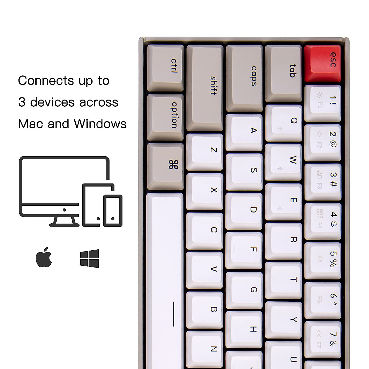 Keychron K14 Bluetooth 5.1 Wireless Mechanical Keyboard with Keychron Brown Switch/Rechargeable Battery, 72 Keys Compact Keyboard Compatible with Mac Windows