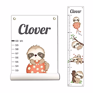 Personalized Kids Canvas Growth Chart, Height Chart, Growth Chart Banner, Sloth Theme