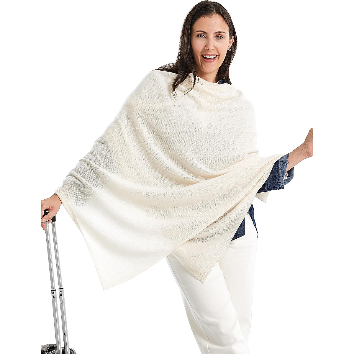 VIKIDEER 100% Cashmere Scarf Knitted Wrap Shawl Extra Large Long Scarf Stole for Women Wayfarer Travel White