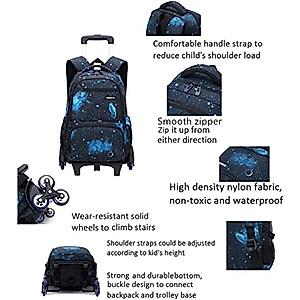 ETAISHOW Boys Girls Rolling Backpack Primary Schoolbag Galaxy-Print Kids Luggage Wheeled Rucksack with 6 Wheels