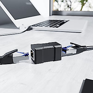 2× RJ45 Coupler with Extra Shielding– Network Cable Connector & Ethernet Cable Extender (Two RJ45 Jacks, Easy Way to Connect/Extend Ethernet Cables, CAT 7 for up to 10Gbit/s, Black) – by CableDirect