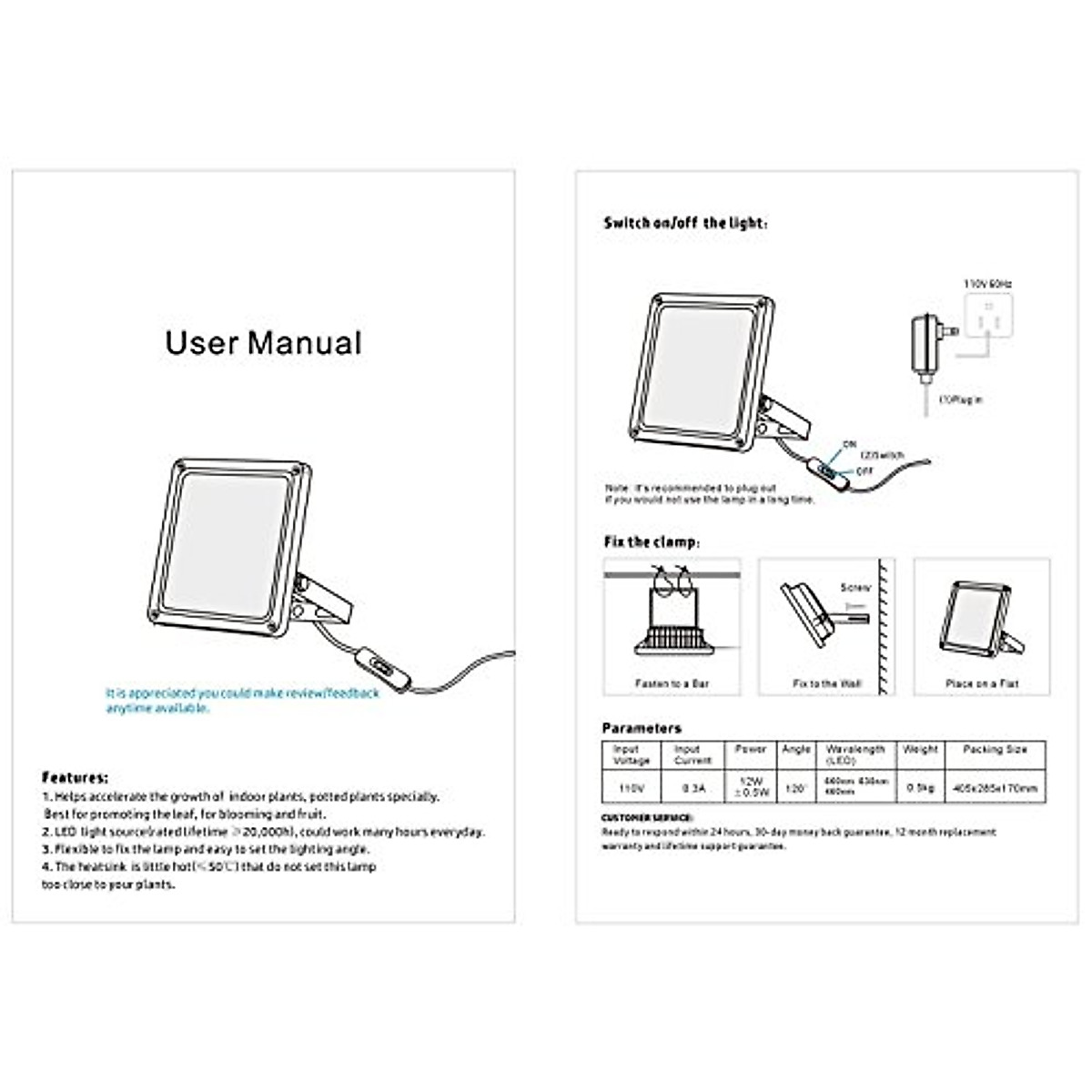 ACKE LED Grow Lights Full Spectrum,Plant Lights，Growing Lamps 12W for Indoor Plants,Hydropoincs