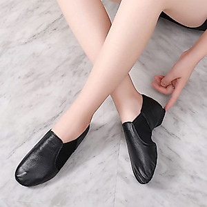 Women Leather Jazz Dance Dhoes Girls Dancing Ankle Boots Slip On Jazz Shoe（Black，US 7.5）