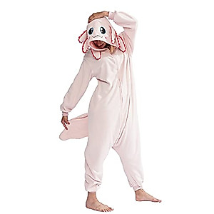 XIGUAGUO Adult Onesie Axolotl Cosplay Costume Animal Plush Homewear Sleepwear Jumpsuit for Men Women Girls Boys Teens
