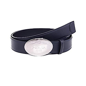 Prada Navy Blue Saffiano Leather Belt Brushed Silver Buckle 105/42 2CM046