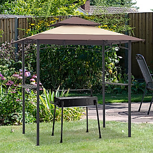 8'x 5' Grill Gazebo, Pop up Outdoor Gazebo, with 2 Storage Shelf and Hook Up, Double Tiered Grill Canopy Barbecue Gazebo, Waterproof Grill Canopy Shelter for Patio Backyard Sun Shade BBQ Canopy