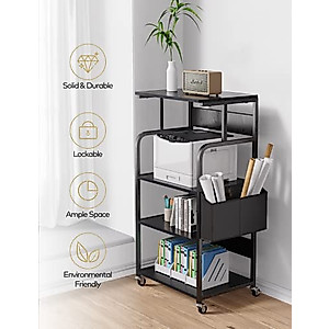 4-Tier Home Kitchen Standing Shelf Cart W/ Storage and Lockable Wheels, Tall Mobile Rolling Rack with Large Storage Space for Home Kitchen, Versatile, Durable - Black