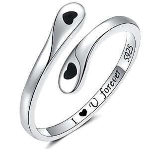 ZOEXUE I Love You Forever To My Daughter Rings: Sterling Silver Adjustable Inspirational Rings for Women Heart Band Ring Couple Love U Ring Jewelry Gifts for Birthday Christmas