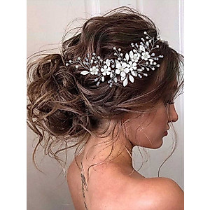 Unicra Silver Bride Wedding Hair Vine Flower Bridal Hair Piece Rhinestone Hair Accessories Crystal Headpieces Jewelry for Women and Girls