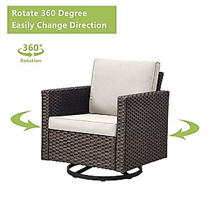 Rilyson Patio Chairs Rocking Swivel Chair - Single Outdoor Patio Rattan Wicker Rocker Chair with High Back and Deep Seating for Outdoor Outside Deck Porch Garden(Brown/Beige/1PC)