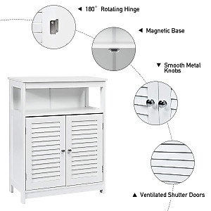 Tangkula Bathroom Floor Cabinet, Wooden Freestanding Storage Cabinet with Double Shutter Door & Adjustable Shelf, Storage Cabinet for Bathroom Living Room (White)