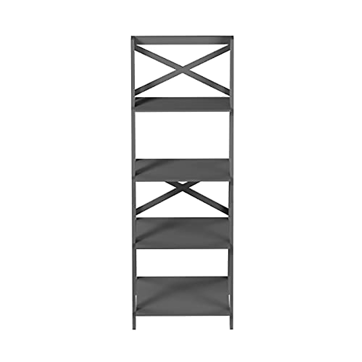 Lavish Home 4-Tier Ladder Bookshelf - Freestanding Shelved Bookcase with X-Back Frame and Leaning Look - Display Shelves for Home and Office (Gray)