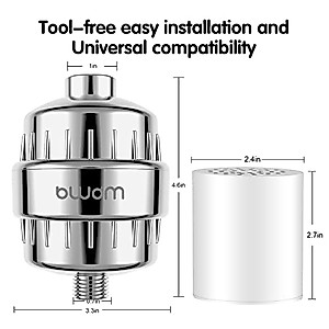 BWDM Shower Filter - Shower Head Filter - Hard Water Filter - 3 Cartridges Included, Remove Chlorine Heavy Metals and Sediments, Vitamin C Water Softener Reduces Dry Itchy Skin, Dandruff