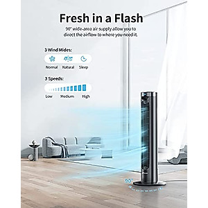 Tower Fan for Bedroom with Remote, 37" Oscillating Fan 21ft/s Velocity Quiet Tower Cooling Fan with 3 Speeds, 3 Modes, 8H Timer, Portable Bladeless Fan Space-Saving for Bedroom Living Rooms Office