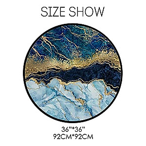 Blue Marble Gold Foil Glitter Illustration Round Area Rug Circle Floor Mat Polyester Carpet Ultra Soft Comfort Nonslip Machine Washable for Indoor Living Room Bedroom Home Decor