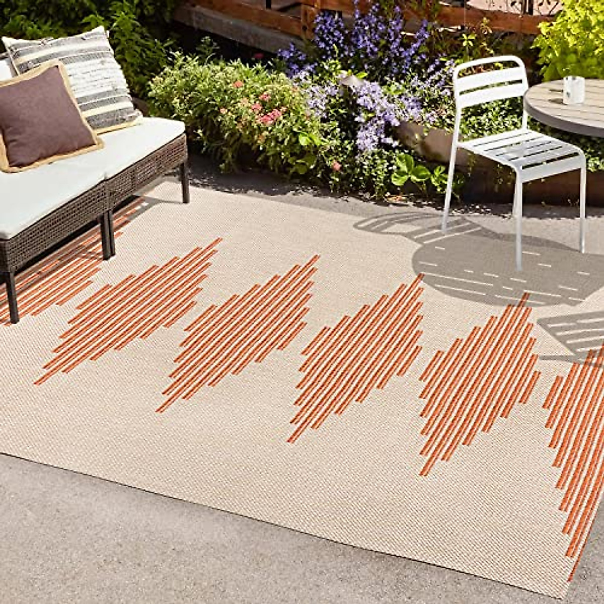 JONATHAN Y SMB204A-5 Vinales Diamond Stripe Indoor Outdoor Farmhouse Transitional Traditional Area Rug,High Traffic,Kitchen,Living Room,Backyard,Non Shedding,5 X 8,Beige/Terracotta