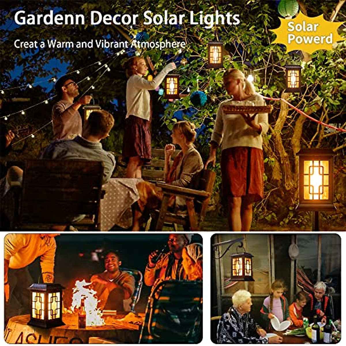Solar Lantern Outdoor Lights,Big Size Hanging & Plug-in Lawn Path Solar Lights,Waterproof Flickering Flame Solar Lantern Lights，Solar Garden Light in Yard/Fence/Wall