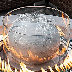 COSIEST Outdoor Propane Fountain Fire Pit Table, 29.3-inch 50,000 BTU Firepit Round Concrete Patio Heater, Stainless Steel Burner, Blue Fire Glass, Touch-up Pen, Rain Cover