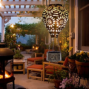 Venniy Hot Air Balloon Solar Lantern, Hanging Solar Lantern Outdoor Waterproof Decorative Metal LED Lantern Solar Lights for Trees Patio Garden Yard Porch Decor, Gold