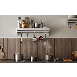 Garvee 12"x24" Stainless Steel Shelf,Multifunctional Metal Wall Mounted Shelf with 2 Stainless Steel Backsplashs and 5 Hooks