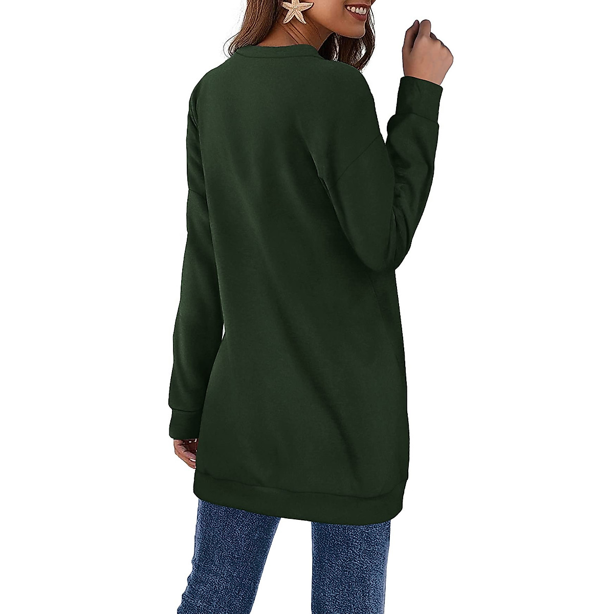 OFEEFAN Sweatshirts for Women Plus Size Long Sleeve Thermal Green Tunic Tops 3XL