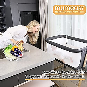 Mumeasy Newborn Baby Bedside Bassinet - Adjustable Portable Bedside Sleeper with Wheels & Storage Basket for Infant | Newborn Baby Boy & Girl