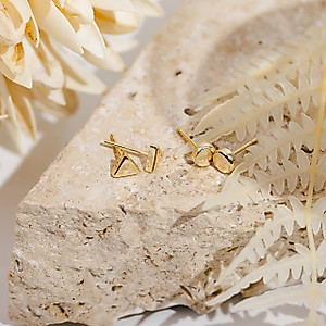 PAVOI 14K Gold Plated 925 Sterling Silver Earrings | Tiny Dot/Triangle Disc Stud Earrings | Yellow Gold Stud Earrings for Women