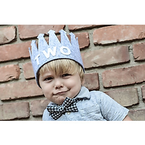 birdyboutique.com Second TWO Birthday Baby Boy Gray White Party Crown Hat