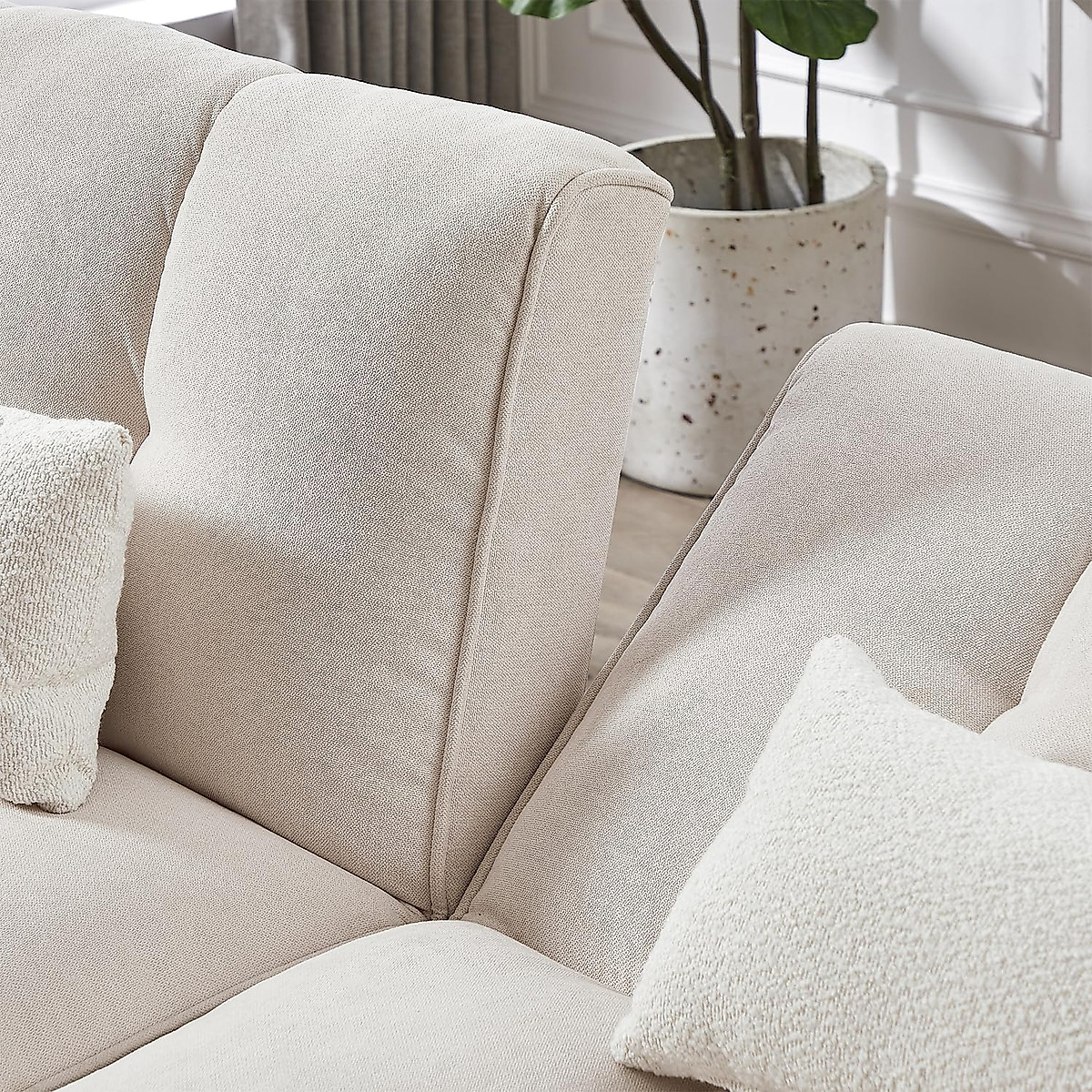 Modern Corduroy Futon Sofa Bed, Convertible Folding Sleeper Sofa, Adjustable Backrest Memory Foam Couch Double Loveseat,Split Leisure Chair & Double Lounge Chair,Accent Chair (Light Ivory)