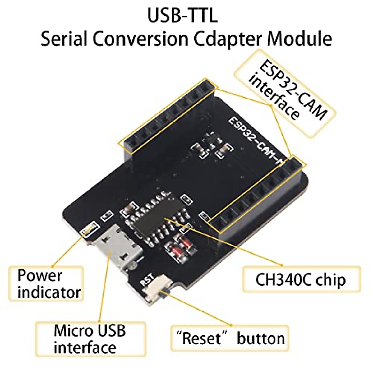 Aokin ESP32-CAM Camera Module, ESP32 Development Board WiFi and Bluetooth with OV2640 2MP Camera for Arduino, Include ESP32-CAM-MB Micro USB to Serial Port CH340C, 1 Pcs