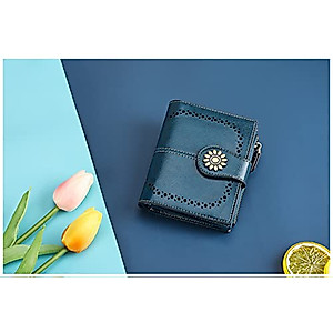 Lavemi Womens Leather Wallet Small Compact RFID Blocking Credit Card Case Purse with Zipper Pocket(Peacock Green)