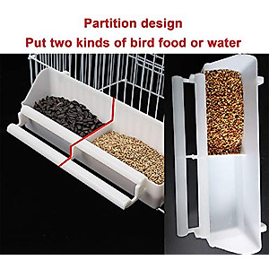 Lucky Interests 2pcs Bird Feeder, Pet Bird Food Double Plastic Seed Water Feeder Dispenser Standing Frame Plastic Food Feeder Cup for Parrots Cockatiel Pigeon Sparrow Bird Cage Bowl with 2 Bird Spoons